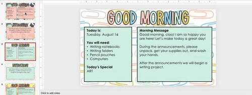 BACK TO SCHOOL Morning Slides / Daily Slide Template (for Google ...