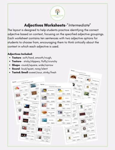 Adjectives Worksheets -Intermediate (ABLLS-R aligned C24, G13)-multiple ...