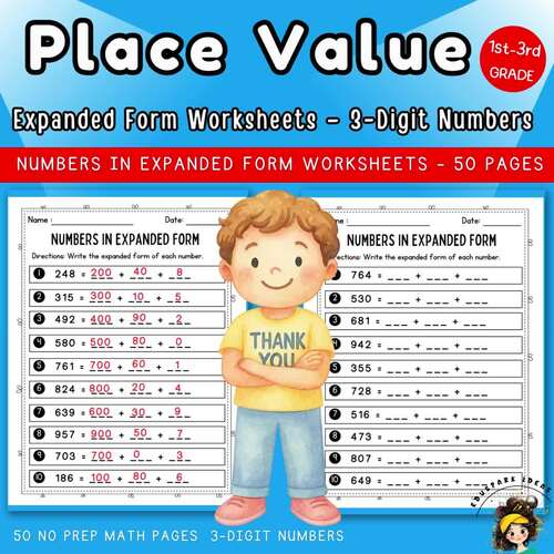 Place Value & Expanded Form Worksheets – 3-Digit Numbers | 50 Printable ...