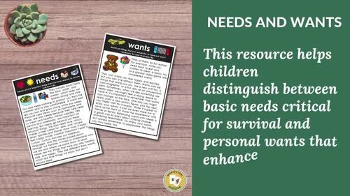 Needs and Wants Sorting Cards Cut and Paste Worksheet by Montessori Nature
