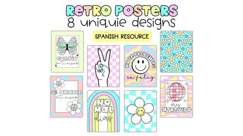 Spanish Retro & Preppy Classroom Decor Posters | 8 Printables for ...
