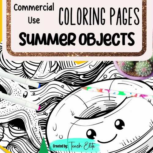 Kawaii Summer Beach Coloring Pages 7 Commercial Use stock images by ...