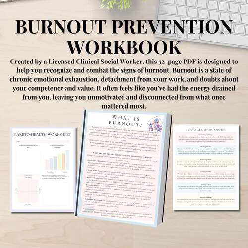 Burnout and Prevention Workbook, Stress worksheets, self-care,therapy ...