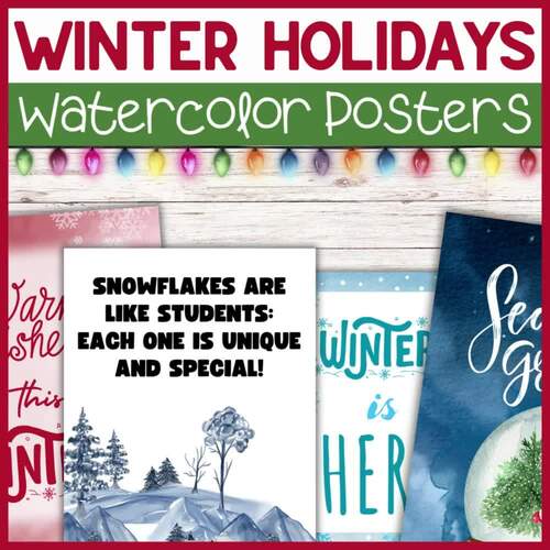 Winter Holiday Christmas Watercolor Posters Classroom Decor Bulletin Board