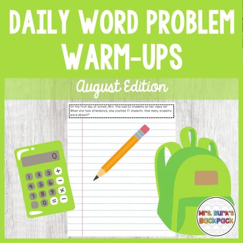 AUGUST Daily Addition & Subtraction Math Word Problem Warm-Ups | TPT