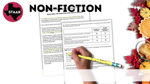 STAAR Thanksgiving Non-Fiction Reading Comprehension Passage Print ...