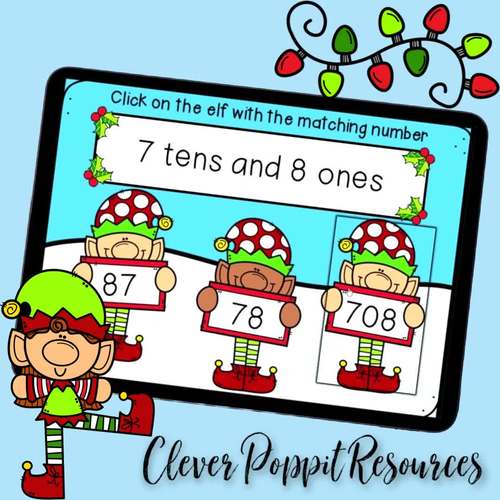 Two Digit Place Value Elves - Christmas Boom Cards by Clever Poppit ...
