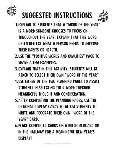 New Years Word of the Year Activities | New Year's Resolutions 2024 -2030