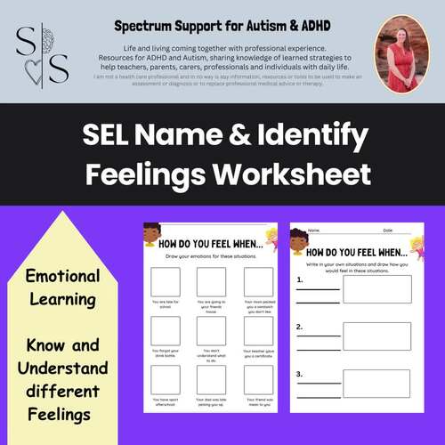 Social Emotional Learning Worksheet Feelings Chart supports Zones of ...