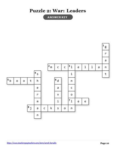 The Civil War Battles & Leaders US History Crossword Puzzle With Word Bank