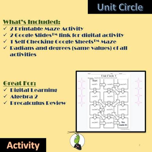 Unit Circle Maze Activity 1 for Google and Printable for Precalculus