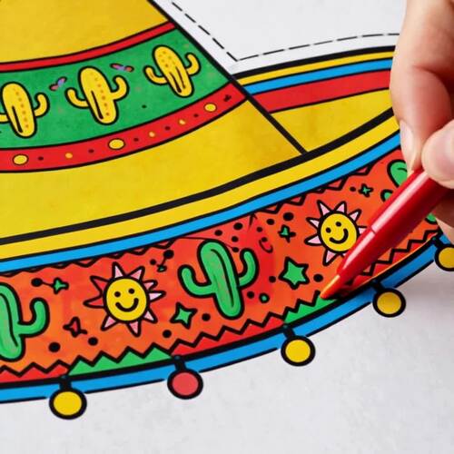 Cinco de Mayo Sombrero Hat Headband & Crown Coloring Crafts, DIY Hat ...