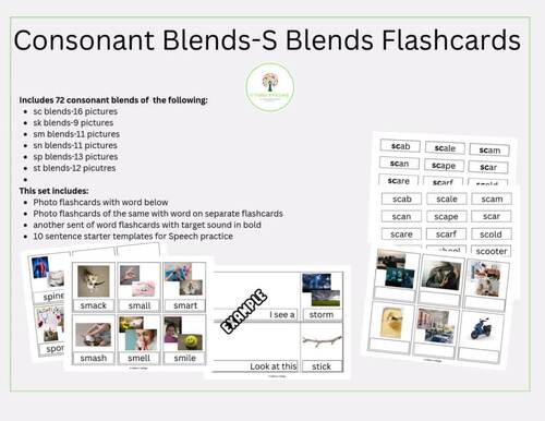 Consonant Blends Flashcards-S blends (Speech Therapy- sc,sk,sm,sn,sp ...