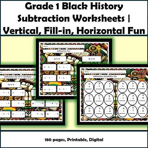 Grade 1 Black History Math Subtraction Missing Subtrahend Find the Sum ...