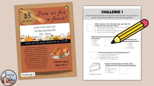 Thanksgiving Reading Comprehension Escape Room Activity for 3rd, 4th ...