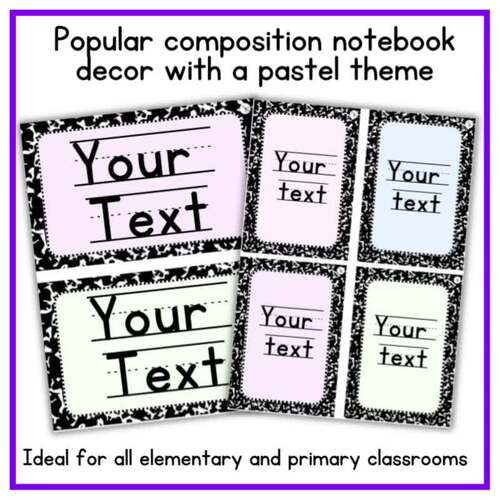 Composition notebook labels editable pastel labels elementary classroom ...