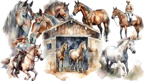 Watercolor Horse Clipart Set of 20 Files by ArtisticTimberStudio