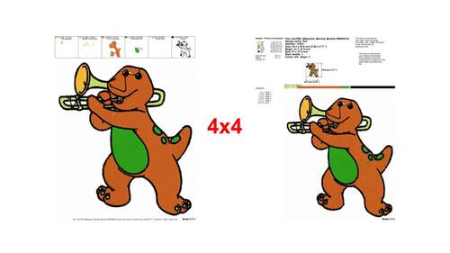 Barney the purple dinosaur playing trombone embroidery designs ...