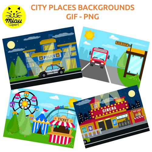 City Places Backgrounds Clipart l Community Helpers l Scenes l GIFs - PNG