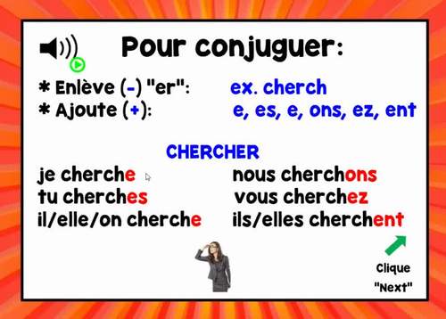 FRENCH ER VERBS BOOM CARDS ⭐ Level 1 ⭐ Regular Verbs Task Cards Recognition