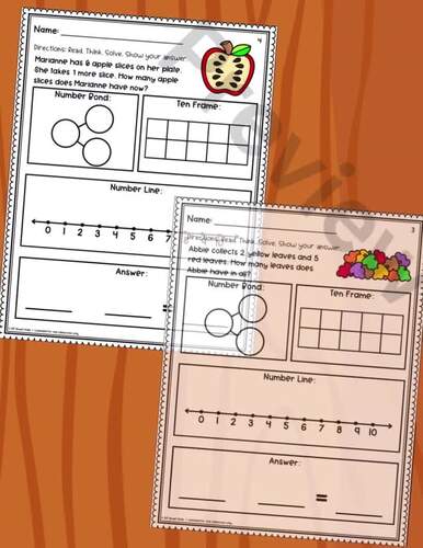 Thanksgiving Addition Word Problems Within 10 Number Bond, Ten Frame ...