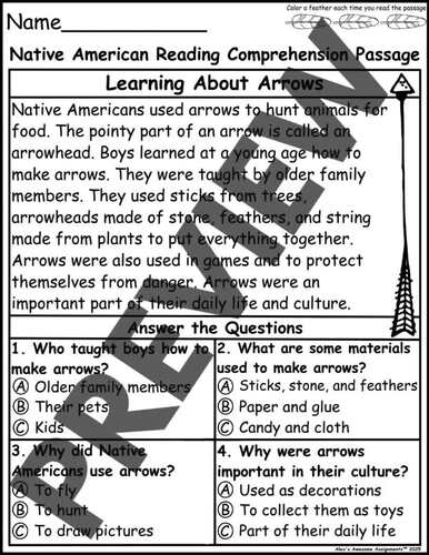 10 Native American Heritage Month Reading Comprehension Passages 1st Grade