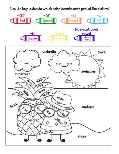 Summer Color By Word PHONICS R Controlled Vowels coloring May June End ...