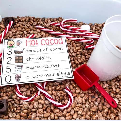 Hot Cocoa Counting Activity for the Sensory Bin - Hot Chocolate Math Center
