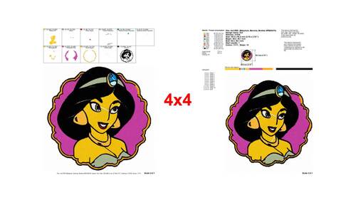 Beautiful Disney Princess Jasmine portrait embroidery designs for regal ...