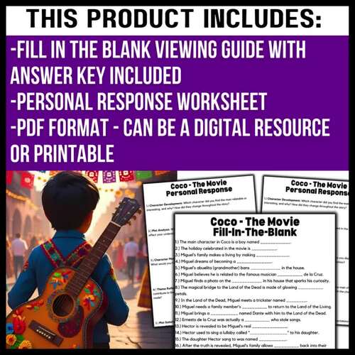 Coco The Movie: Fill In The Blank Viewing Guide & Response Worksheets