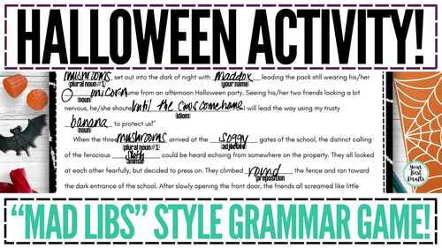 Middle School ELA Fun Halloween Mad Libs Activity Mad Libs for Older Kids!