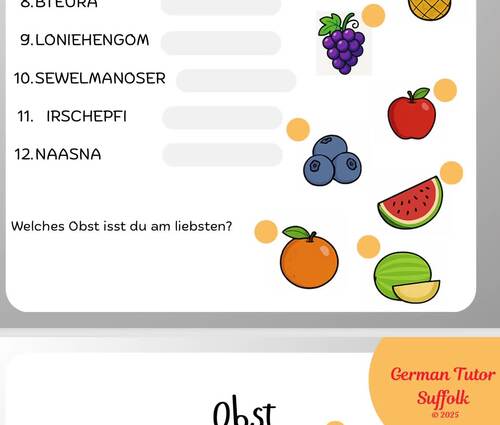 German Vocabulary Fruit - Deutsch Wortschatz Obst - Wortsalat - DaF