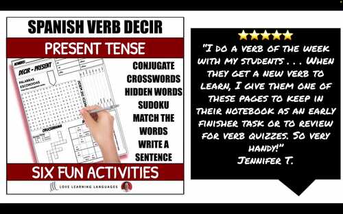 Spanish Verb DECIR Worksheet - Present Tense - 6 Activities - One Page ...
