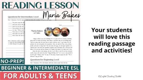 Adult ESL Reading Comprehension Beginner & Intermediate Short Story ...