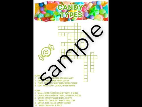 Candy Crossword Puzzles Types Flavors Colors Ingredients Shapes 2nd-5th ...