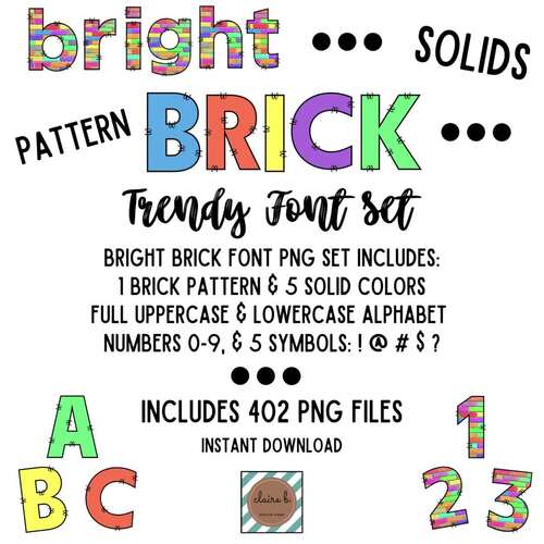 Bright Brick Frame Upper & Lower Alphabet Numbers Symbol Set 402 png ...