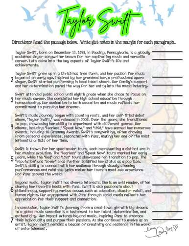 Taylor Swift Travis Kelce Paired Passage Compare Contrast Traits ELA ...