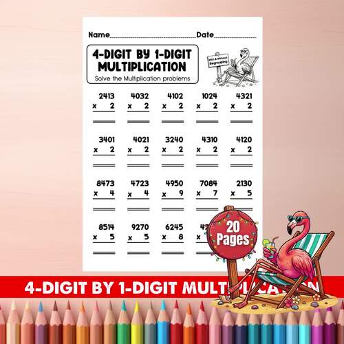 4-Digit by 1-Digit Multiplication With & Without Regrouping Worksheets ...