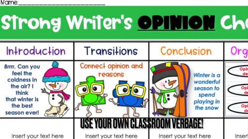 2nd Grade Opinion Writing Checklist- Customizable | TPT