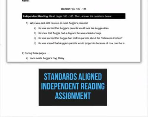 Wonder - Pgs. 180 - 185 - Independent Reading Assignment by HeyItsMsSiegel