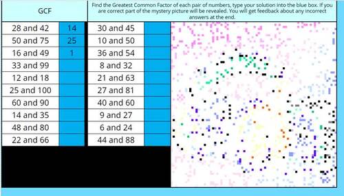 Greatest Common Factor 6th Grade Math Pixel Art Digital Activity GCF