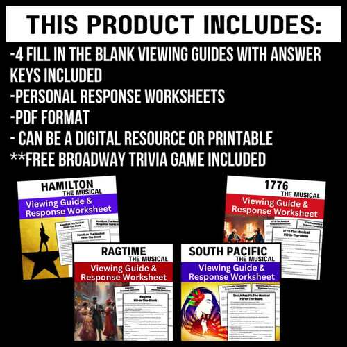 US History Broadway Bundle → 4 Musical Viewing Guides & Response Worksheets