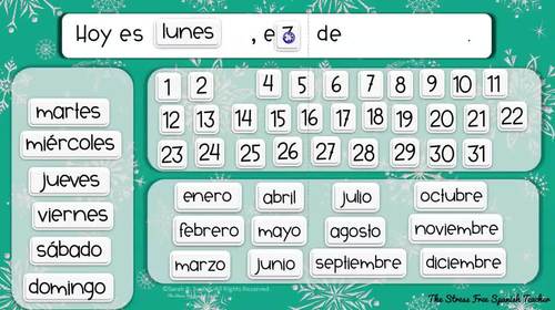Practicing the DATE in SPANISH FECHA Mensajes de la Manana SNOW NIEVE theme