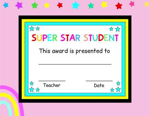 Printable Boho Super Star Student Awards, Editable Star Student Certificate