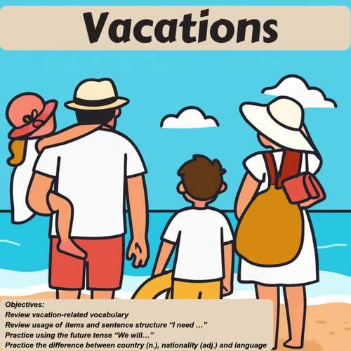 ESL Speaking & Grammar Activities: Vacations (PDF + Editable PPT) by ESLJAM