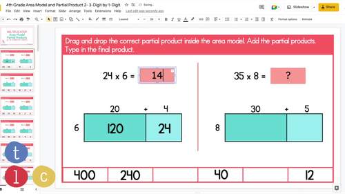 Area Model & Partial Product Multiplication (2-, 3- by 1-digit) Digital ...