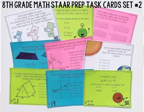 8th Grade Math STAAR Review & Prep - Task Cards Set #2 - PDF & Digital