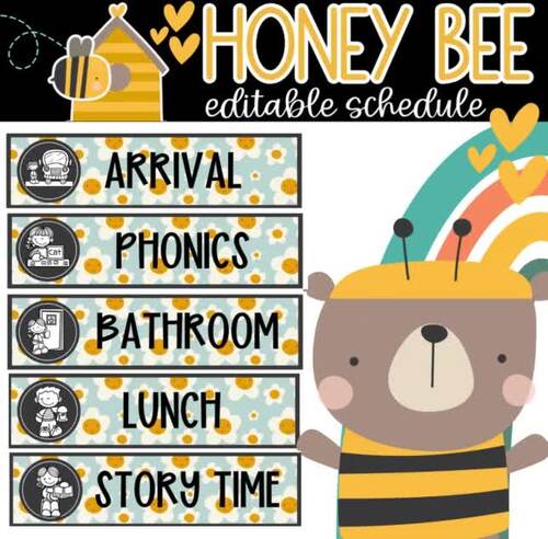 Boho Honey Bee EDITABLE Visual Daily Schedule with Time Back to School ...