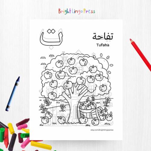 Arabic Alphabet Coloring Pages (29 Pages) with English Translation