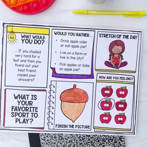 Lunch Bunch Placemats Morning Meeting Digital and Print SEL Prompt ...